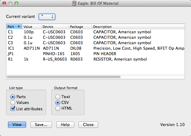 Eagle 7 Mac版：BOM | easy labo